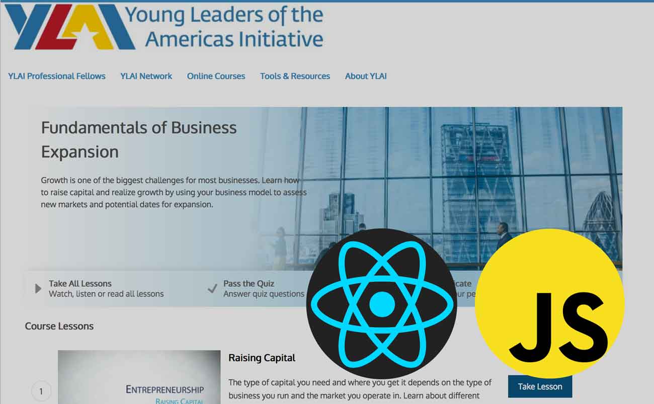 A screenshot from a course on ylai.state.gov with the React and ...